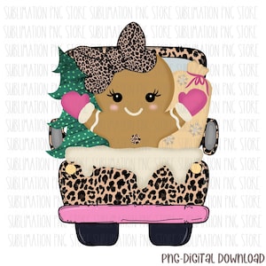 Christmas Truck Girl Gingerbread Man Png Leopard Christmas Sublimation ...