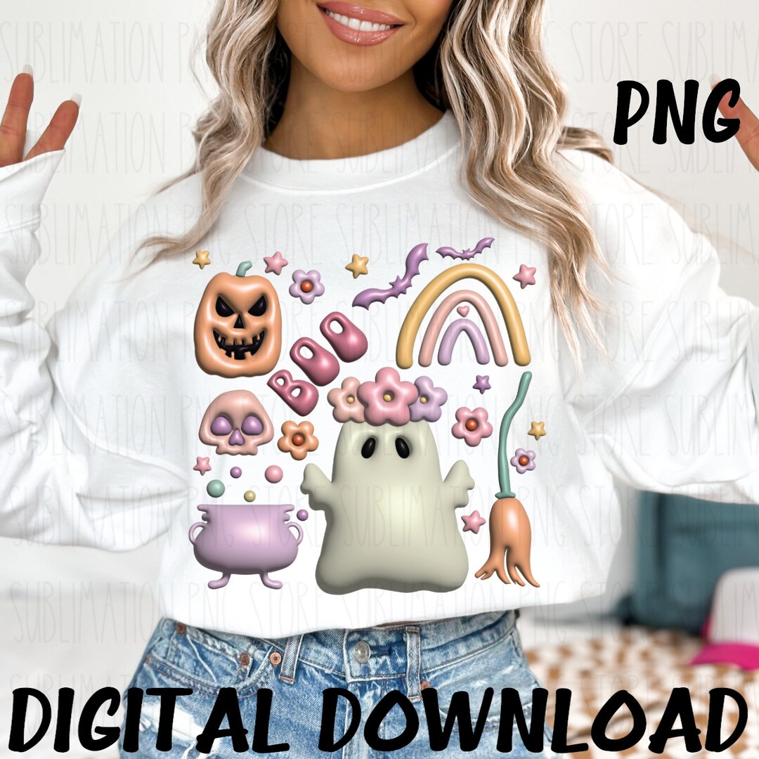 3D Inflated Boo Halloween Puffy Png Sublimation Design Girl - Etsy