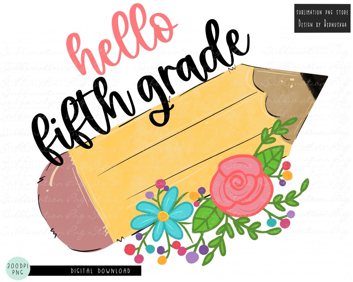 Hello Fifth Grade Back to School Png Sublimation Design - Etsy