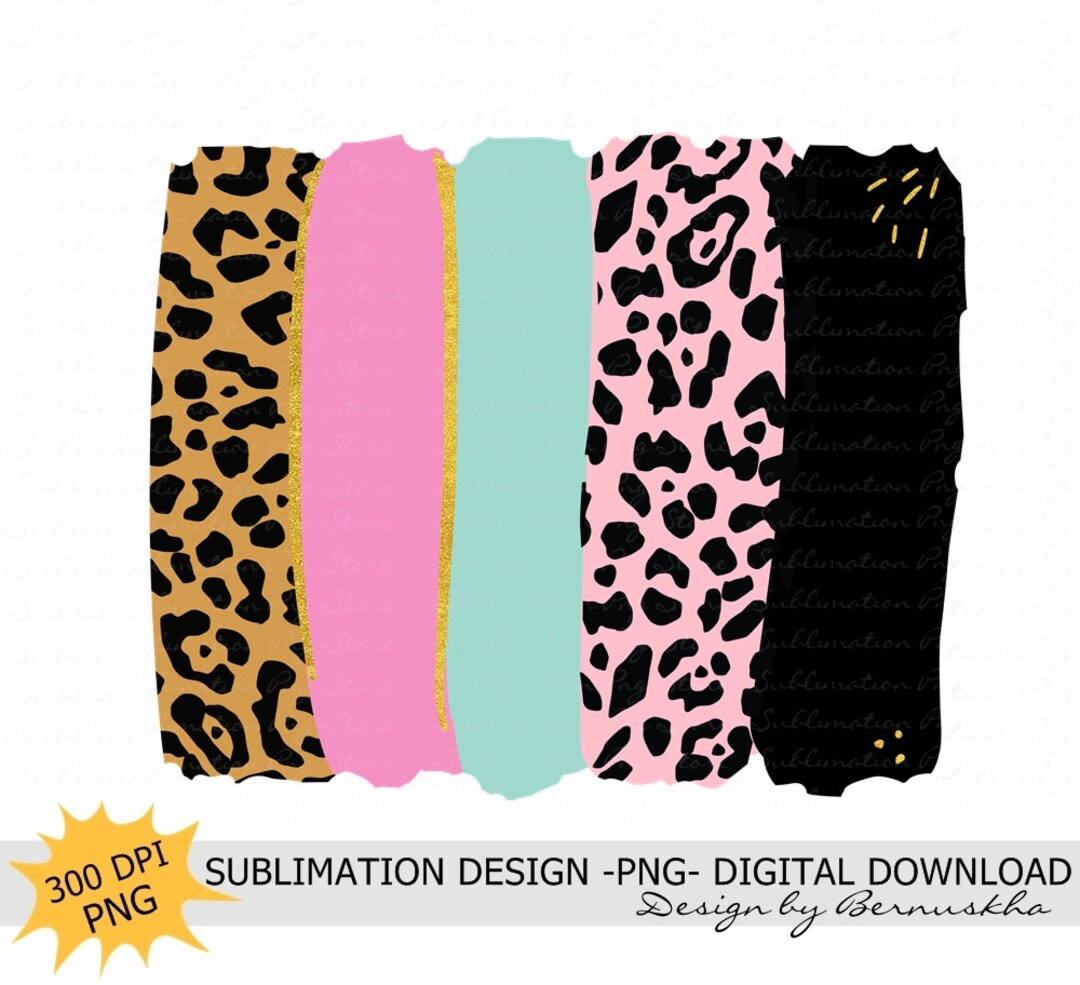 Pink Mint Leopard Brush Strokes Background Sublimation Design, Leopard ...