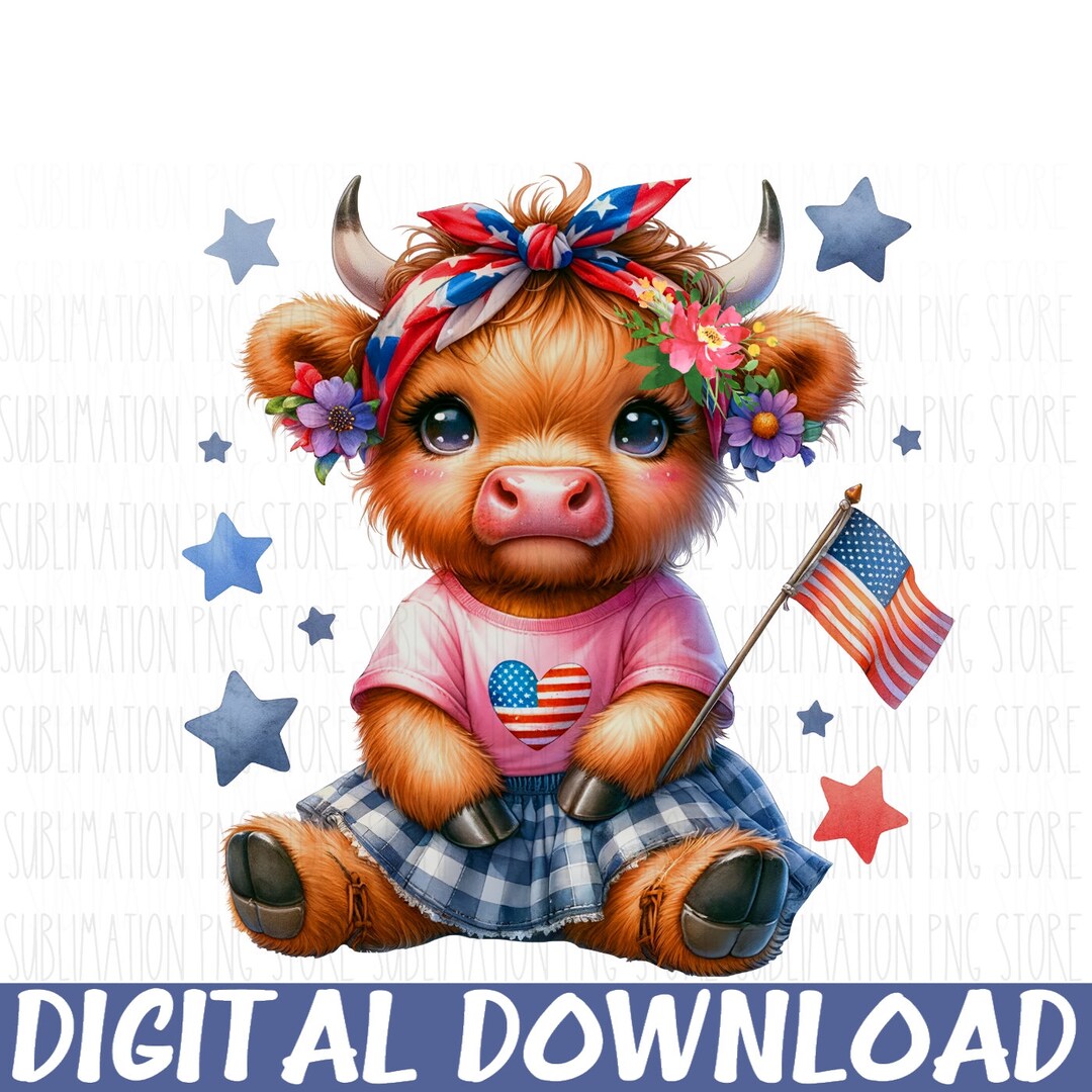 Highland Cow 4th of July Png Sublimation Design Digital Download - Etsy