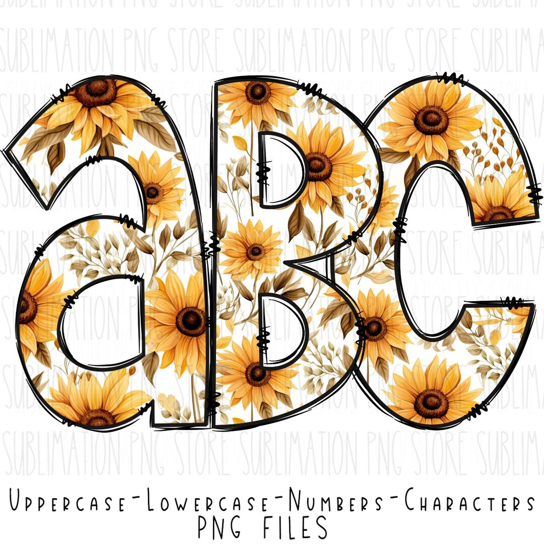 Sunflower Doodle Letters Png Floral Alphabet Clipart Spring Summer Fall ...