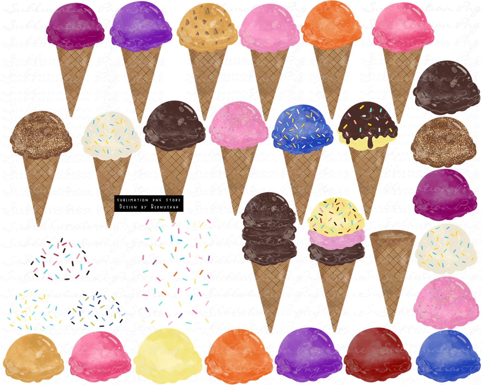Ice Cream Clipart Set Png Ice Cream Cone Sprinkles Ice | Etsy