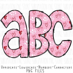 Valentine's Day Alphabet Png Sublimation Design Doodle Alpha Hearts ...