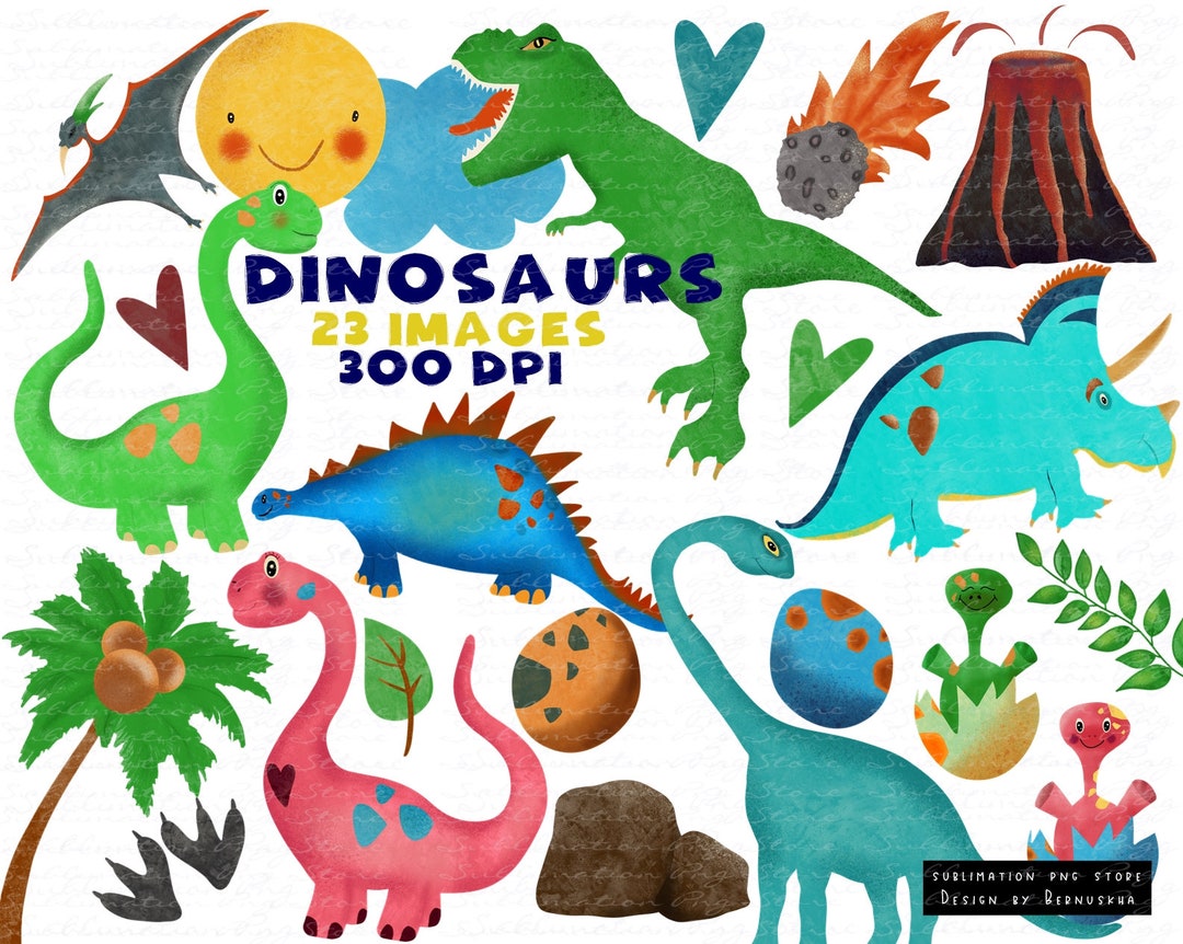 Dinosaur Clipart Set Png, Dinosaur Bundle, Cute Dinos Clipart, Dino ...
