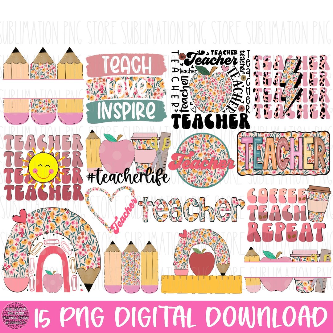 Teacher Clipart Bundle Floral Teacher Png Sublimation Design Digital ...