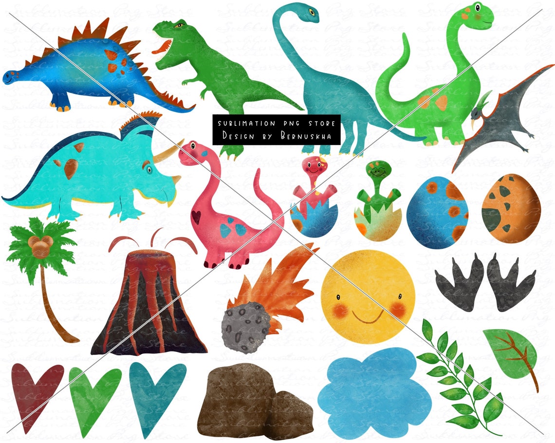 Dinosaur Clipart Set Png Dinosaur Bundle Cute Dinos Clipart - Etsy