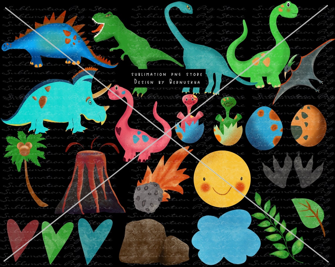 Dinosaur Clipart Set Png Dinosaur Bundle Cute Dinos Clipart - Etsy