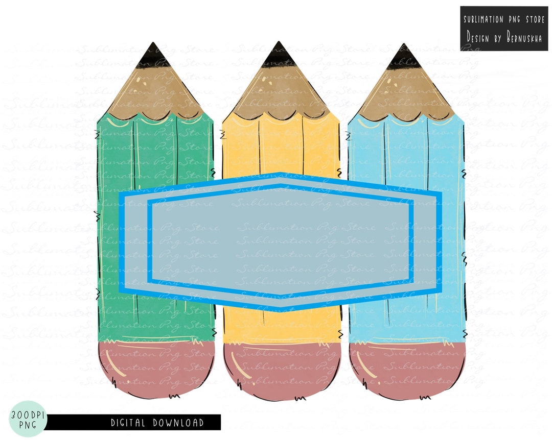Pencil Trio Monogram Frame Png Sublimation Design Download, Pencil Png ...
