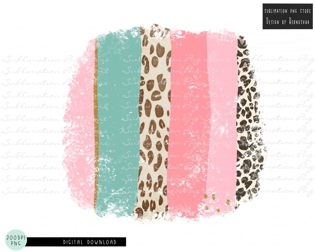 Pink Mint Leopard Brush Strokes Background Sublimation Design, Leopard ...