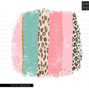 Pink Mint Leopard Brush Strokes Background Sublimation Design, Leopard ...