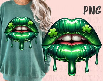 St. Patrick's Day Green Lips and Leopard Tongue PNG, Shamrock Glitter ...