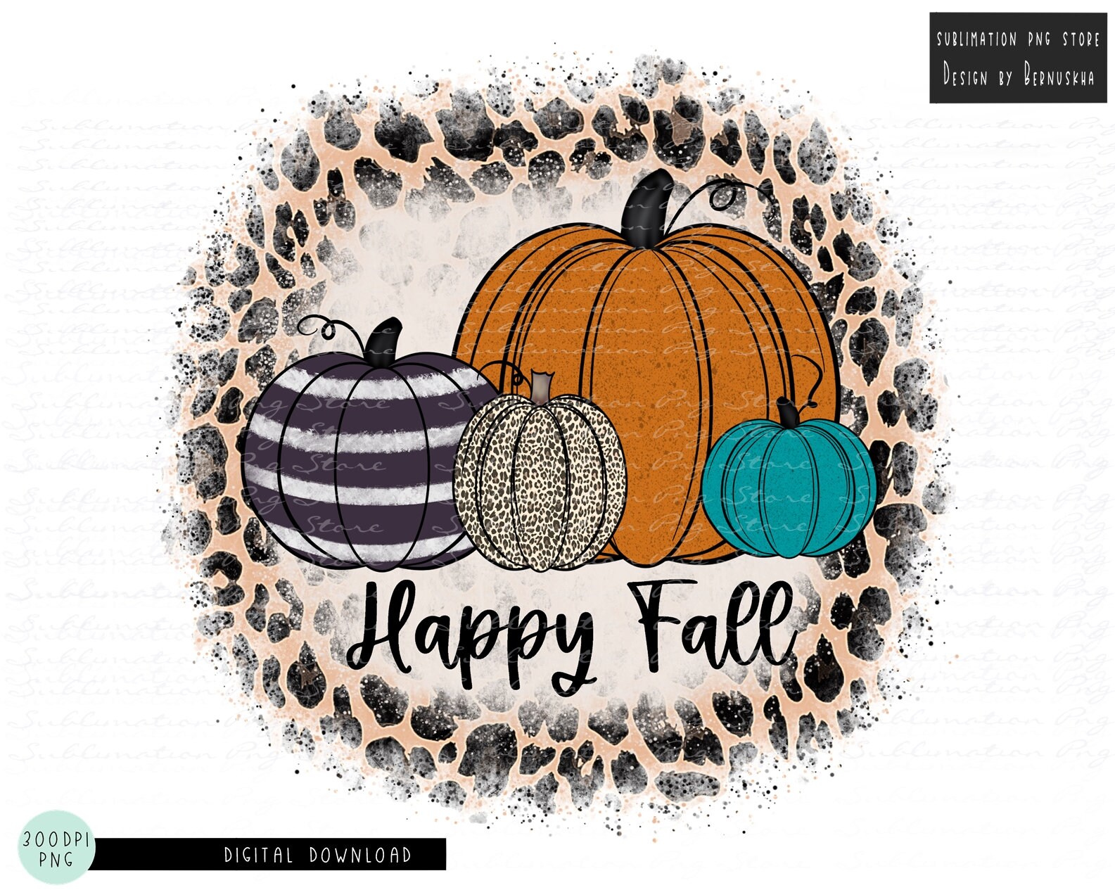 Happy Fall Leopard Pumpkin Sublimation Design Digital - Etsy