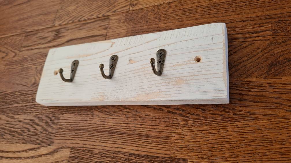 White Wash Key Hooks Black White Washed Key Storage Rustic - Etsy UK