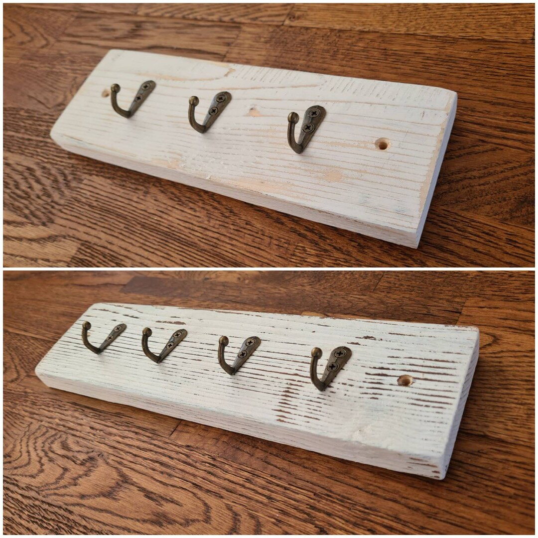 White Wash Key Hooks, Black White Washed Key Storage, Rustic White Key ...