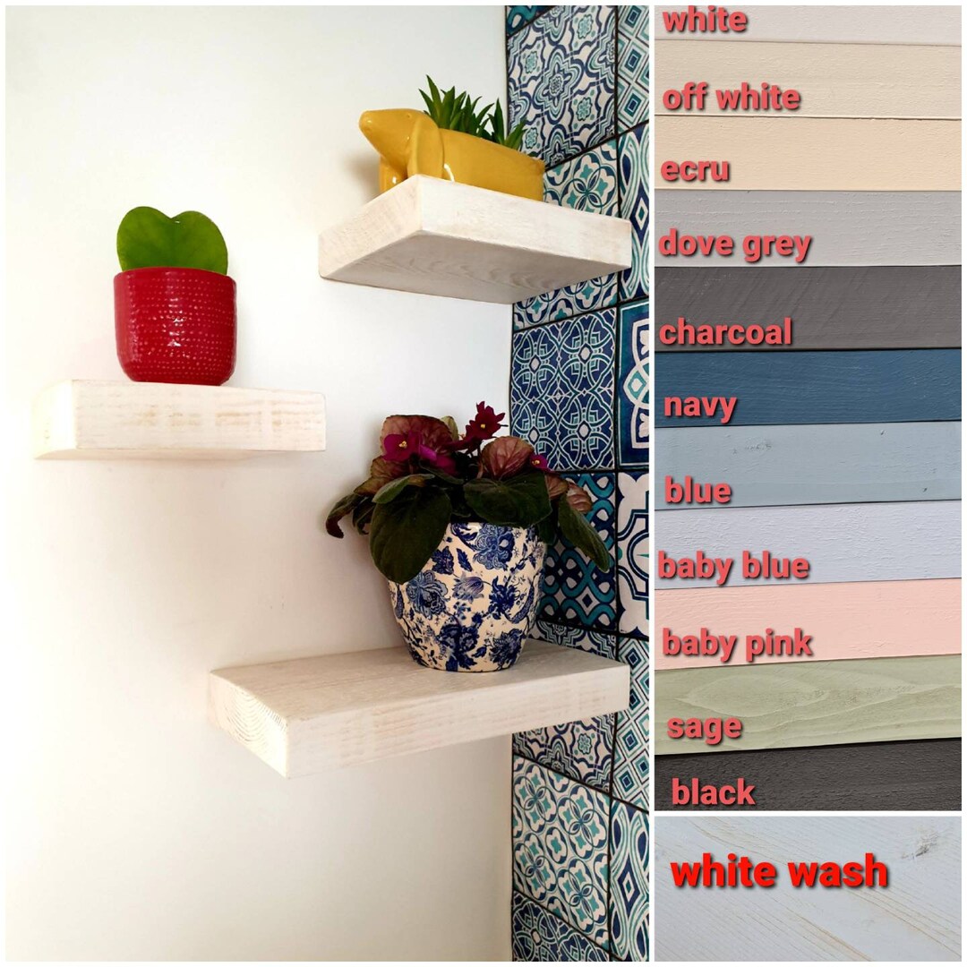 White Washed Distressed Small Floating Rustic Chunky Shelf, Different ...