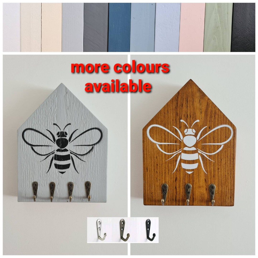 Bee Key Hooks, Key Holder, House Key Rack, Wooden House, Rustic Wood ...