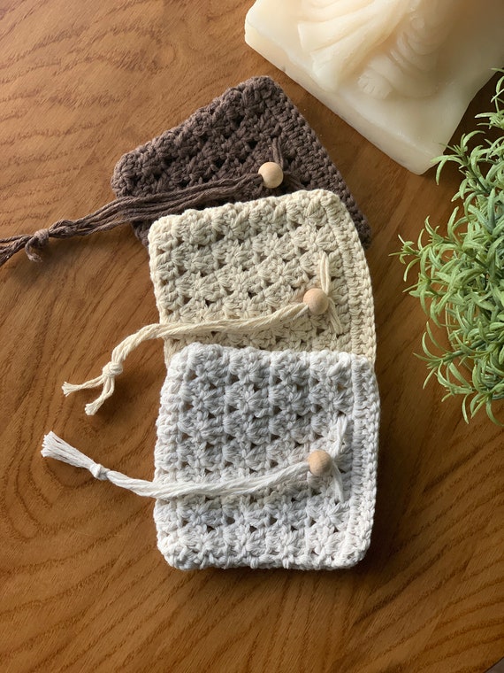 Soap Pouch Cotton Bath Mitt Cotton Bath Fiber Hand Knitted - Etsy