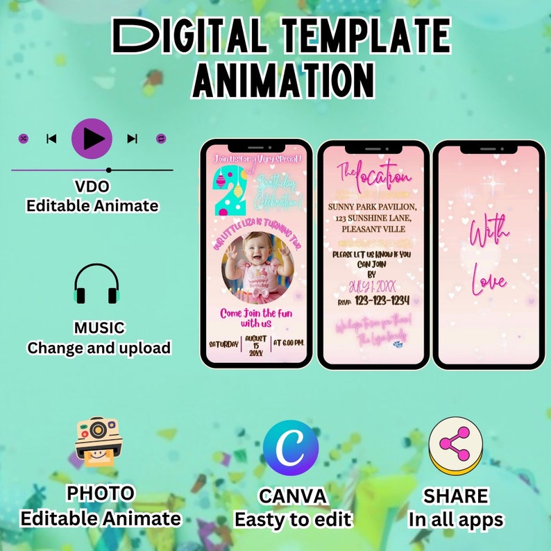 Animated Birthday Invitation Editable Video Template, Digital Invite ...