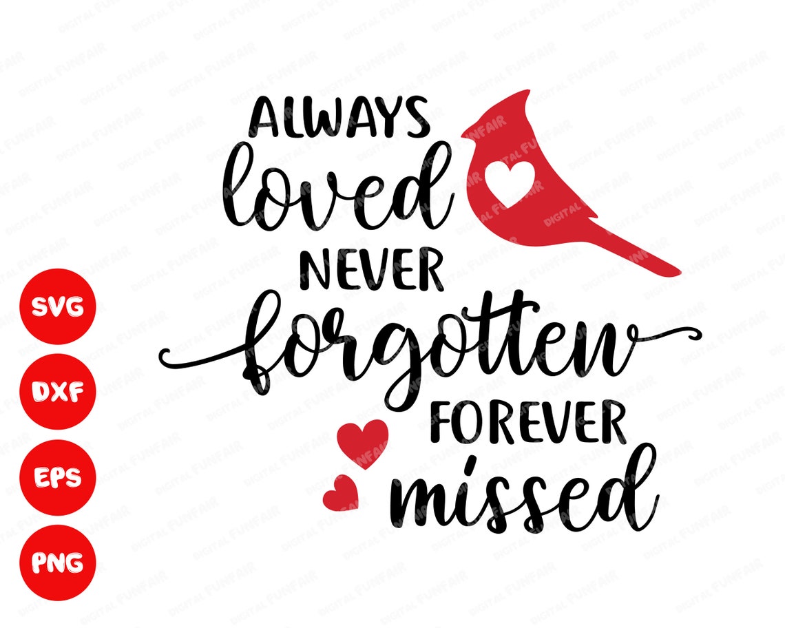 Always Loved Never Forgotten Cardinal With Heart SVG - Etsy