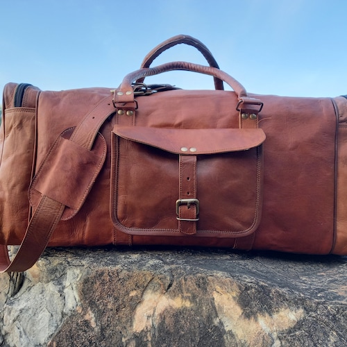 Free Personalized Handmade Leather Duffle Bag Large Travel Etsy
