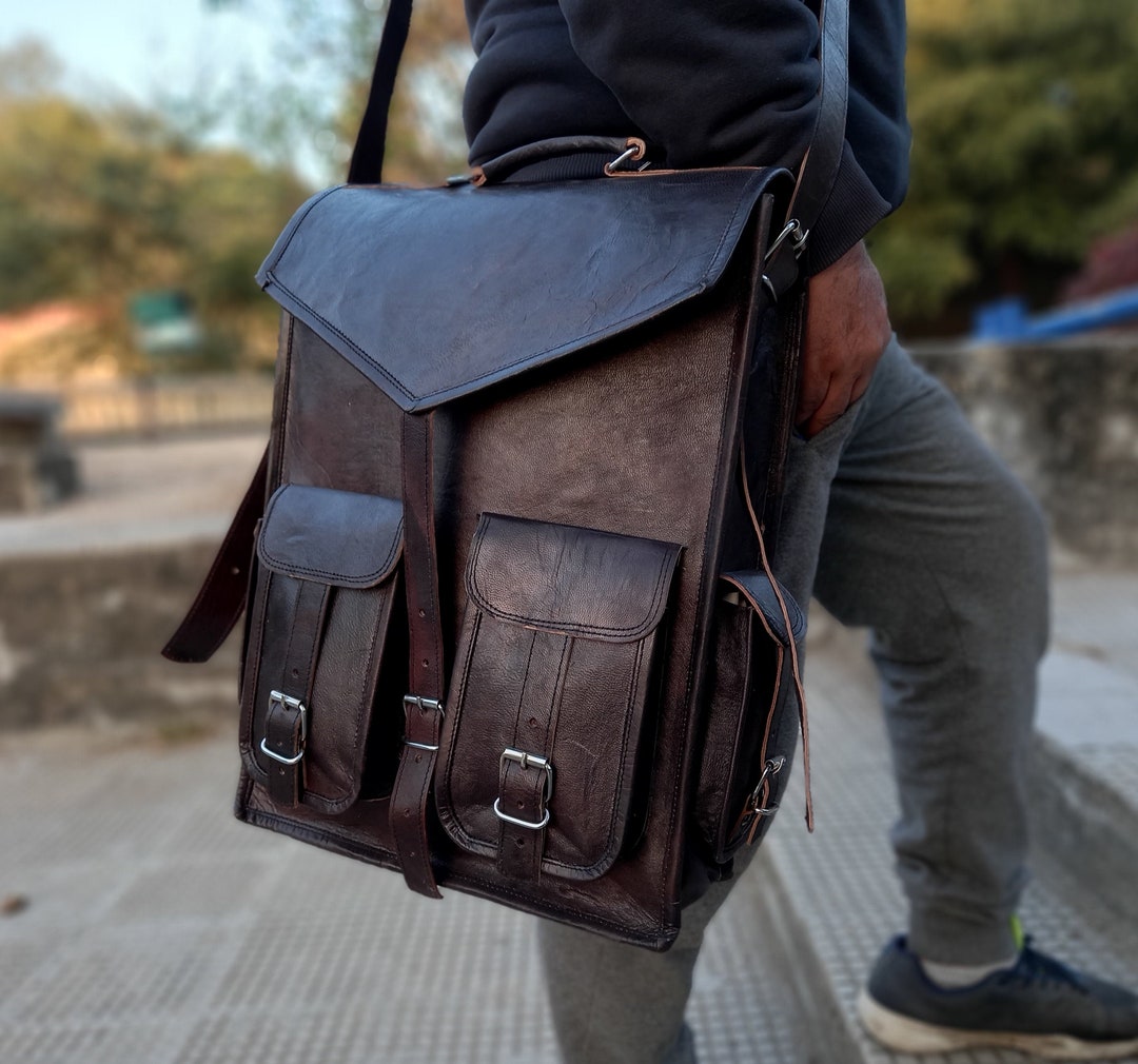 Leather Backpack Men Laptop Backpack Black Handmade Leather Rucksack ...