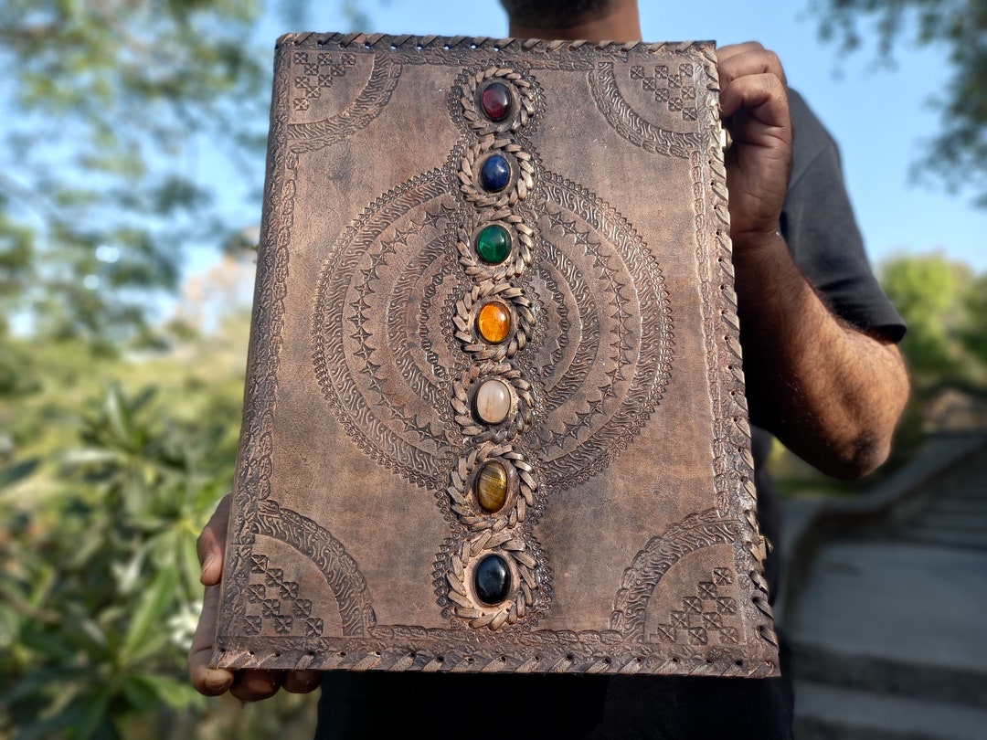Personalized Seven Stone Leather Journal: Embossed Book of Shadows - Etsy