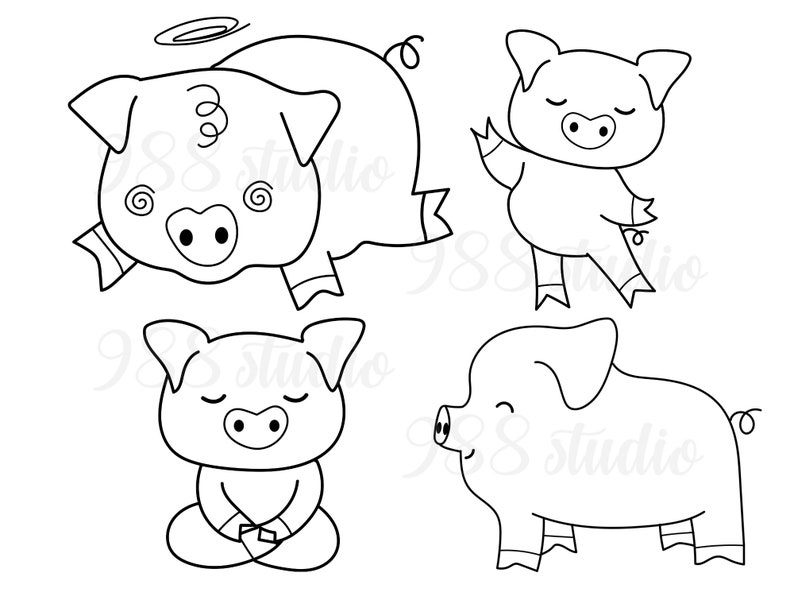 Pig SVG, Doodle Pig Png, Animal Clip Art, Pig Line Drawing, Farm Animal ...