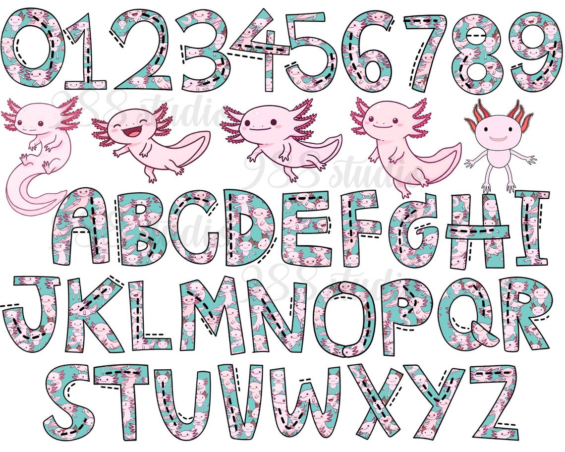 Axolotl Alphabet Png, Amphibian Font, Salamander Clip Art, Sublimation ...