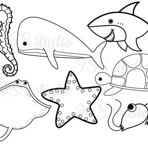 Underwater Clip Art, Ocean Animal Svg, Doodle Sea Animal Png, Water ...