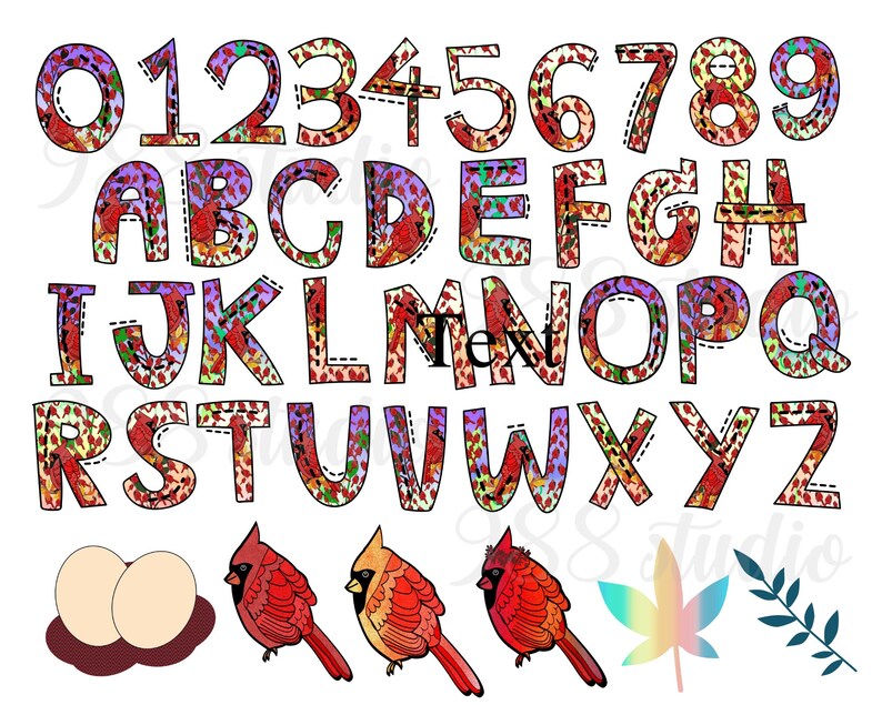 Birds Alphabet Red Cardinal Fonts Png Bird Letters Doodle - Etsy
