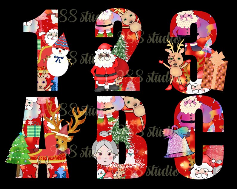 Christmas Alphabet Png Santa Claus Clip Art Reindeer Snowman - Etsy