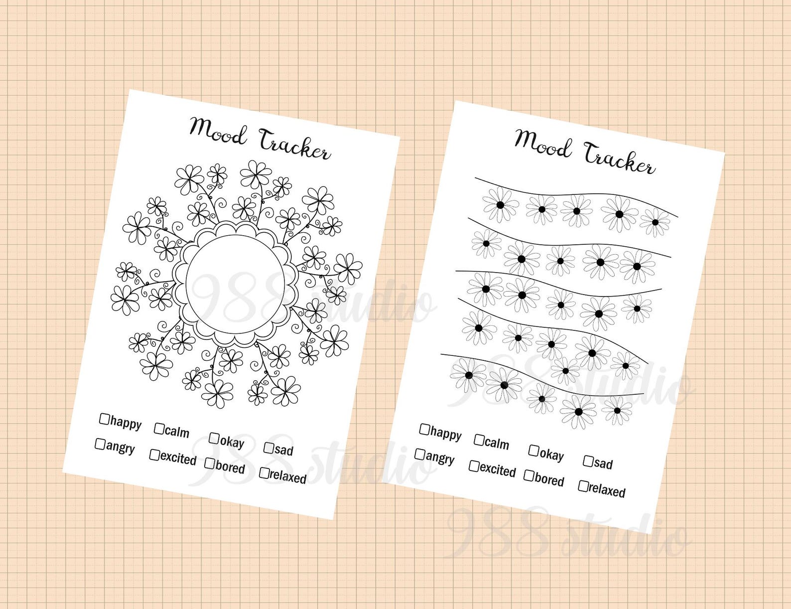 Flower Mood Tracker, Mood Tracker Journal, Monthly Tracker, Emotional ...