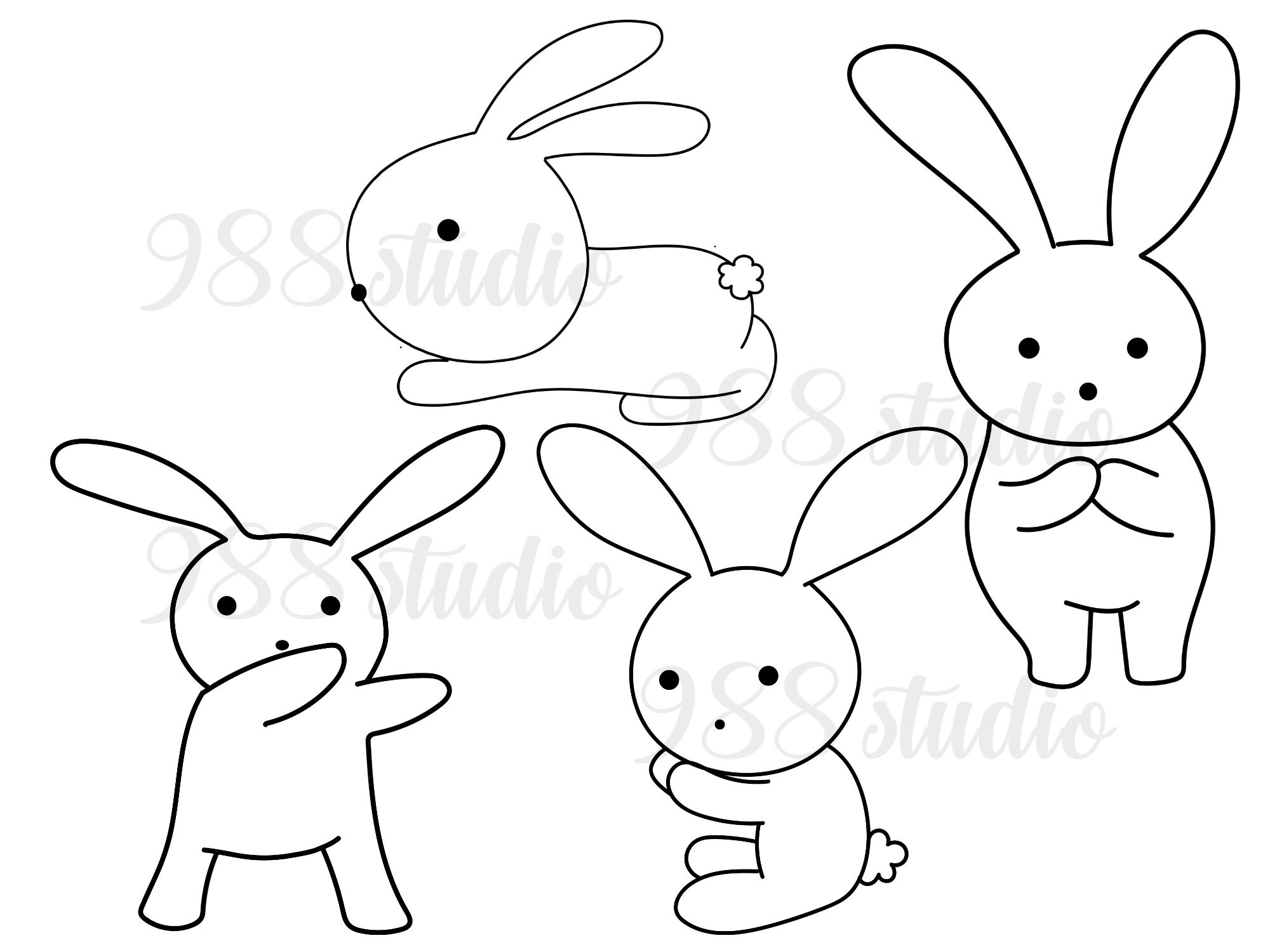 Rabbit SVG, Doodle Rabbit Png, Animal Clip Art, Rabbit Line Drawing ...