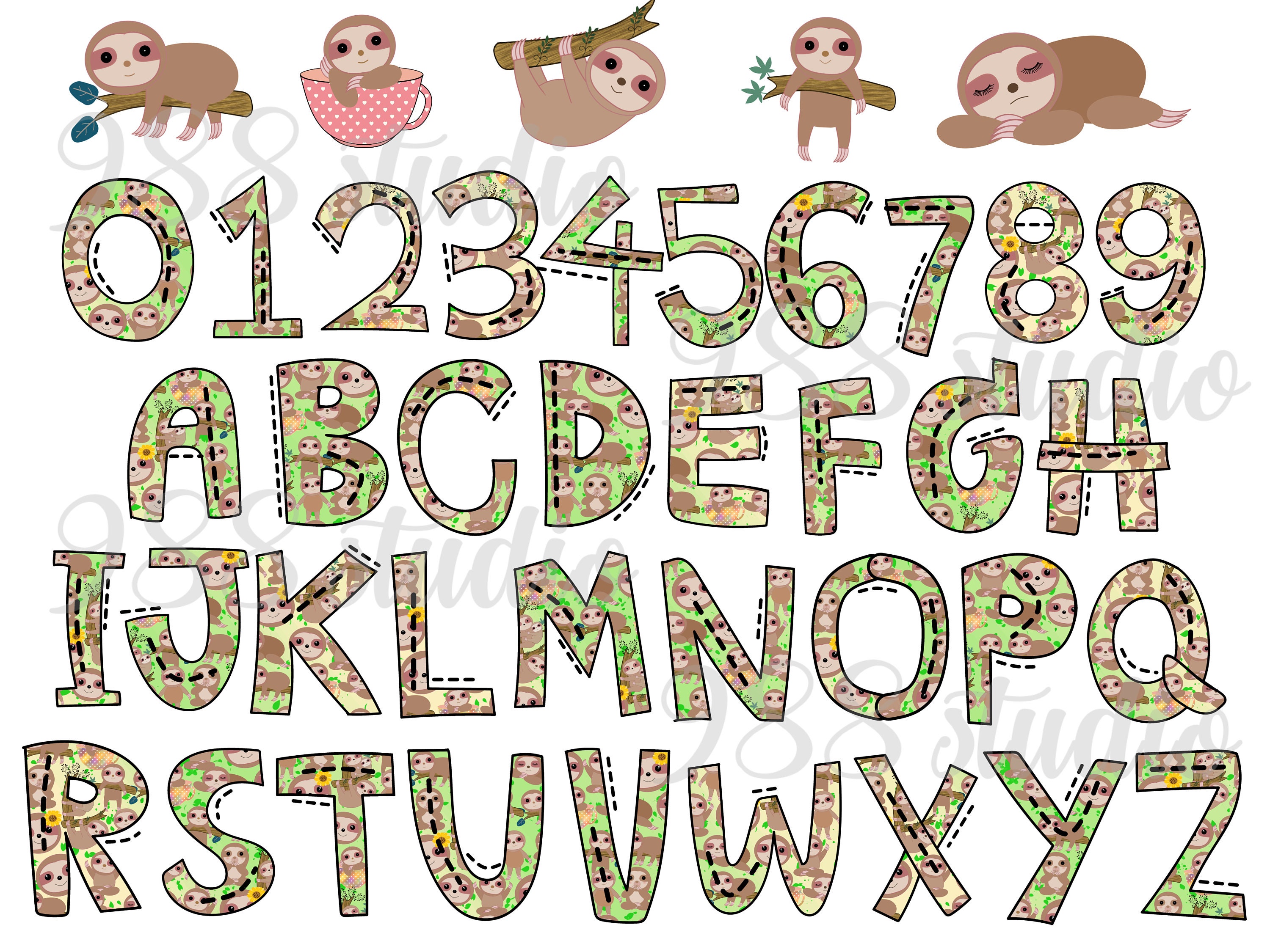 Sloth Alphabet Png, ABC Doodle Art, Animal Fonts, Sloth Letters ...