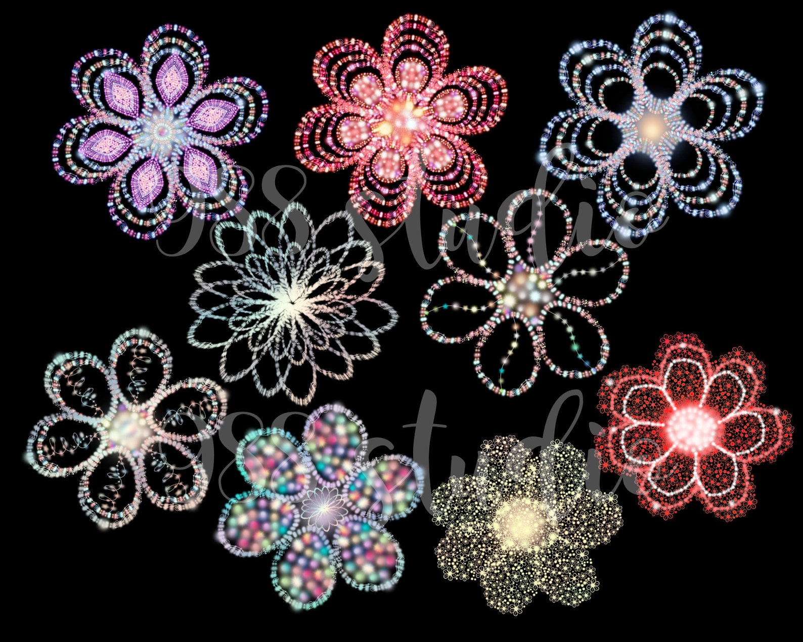 Glitter Flower Png Sparkle Flower Clip Art Floral Sublimation Luxury ...
