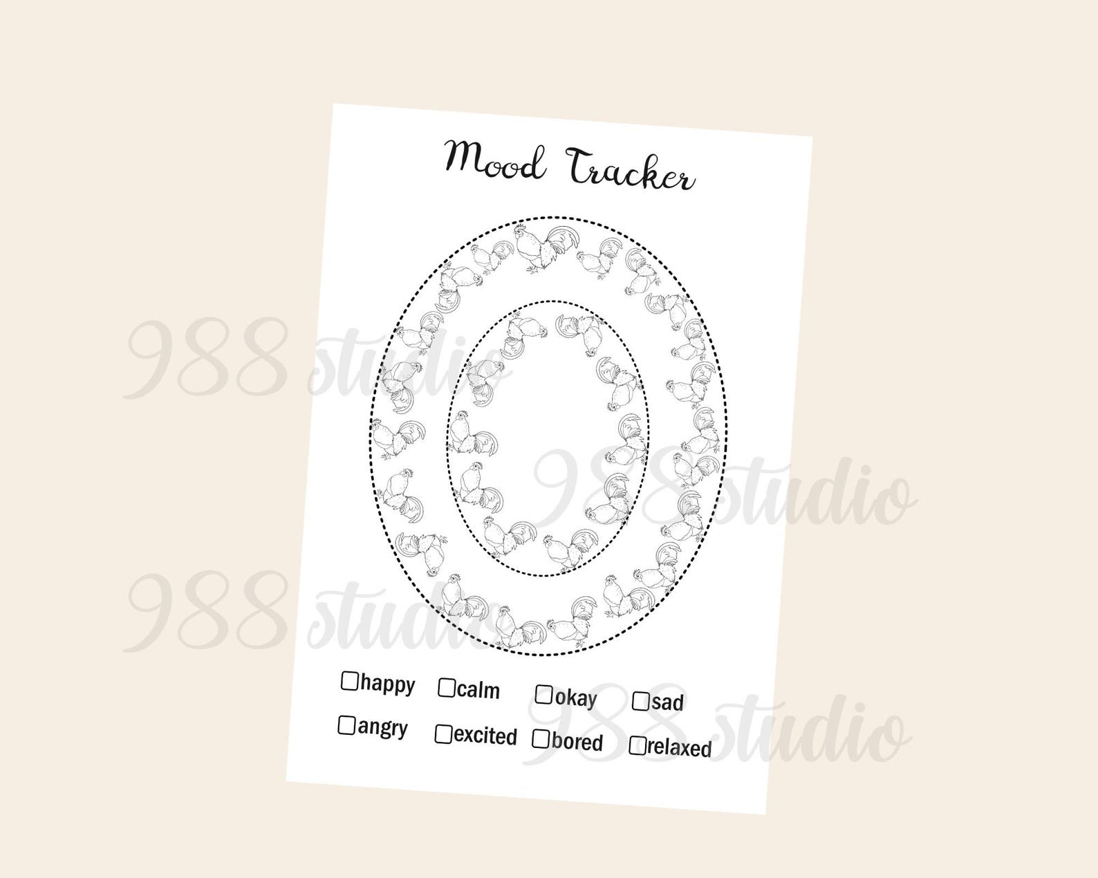 Mood Tracker Printable, Chicken Mood Tracker, Journal Page, Monthly ...