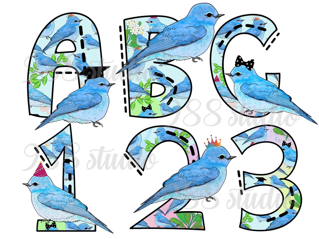 Bird Fonts, Doodle Alphabet Png, Bluebird Alphabet Png, Pdf, Cute ...