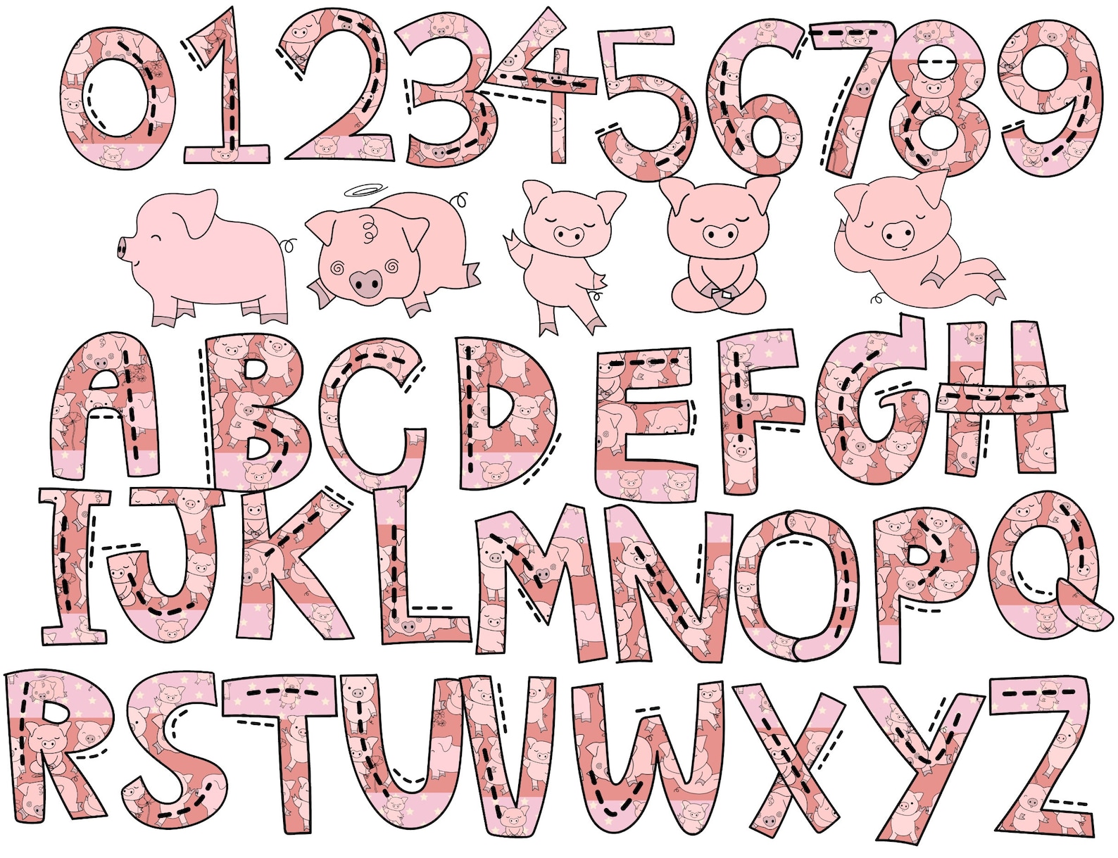 Pig Fonts, Doodle Pig Art, Animal Alphabet Png, Pdf, Cute Pig, Pig ...