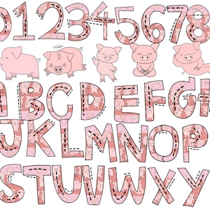 Pig Fonts, Doodle Pig Art, Animal Alphabet Png, Pdf, Cute Pig, Pig ...