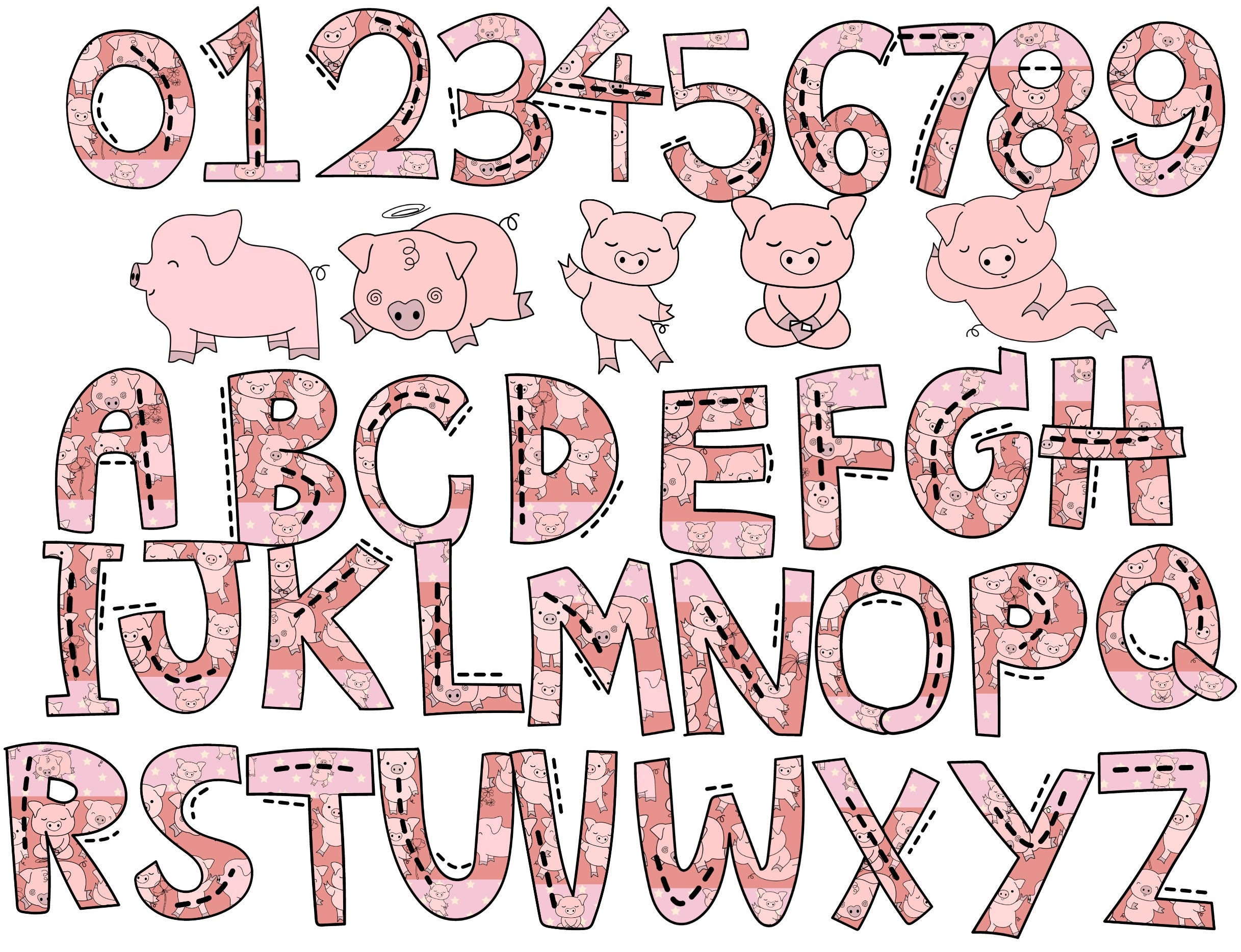 Pig Fonts, Doodle Pig Art, Animal Alphabet Png, Pdf, Cute Pig, Pig ...