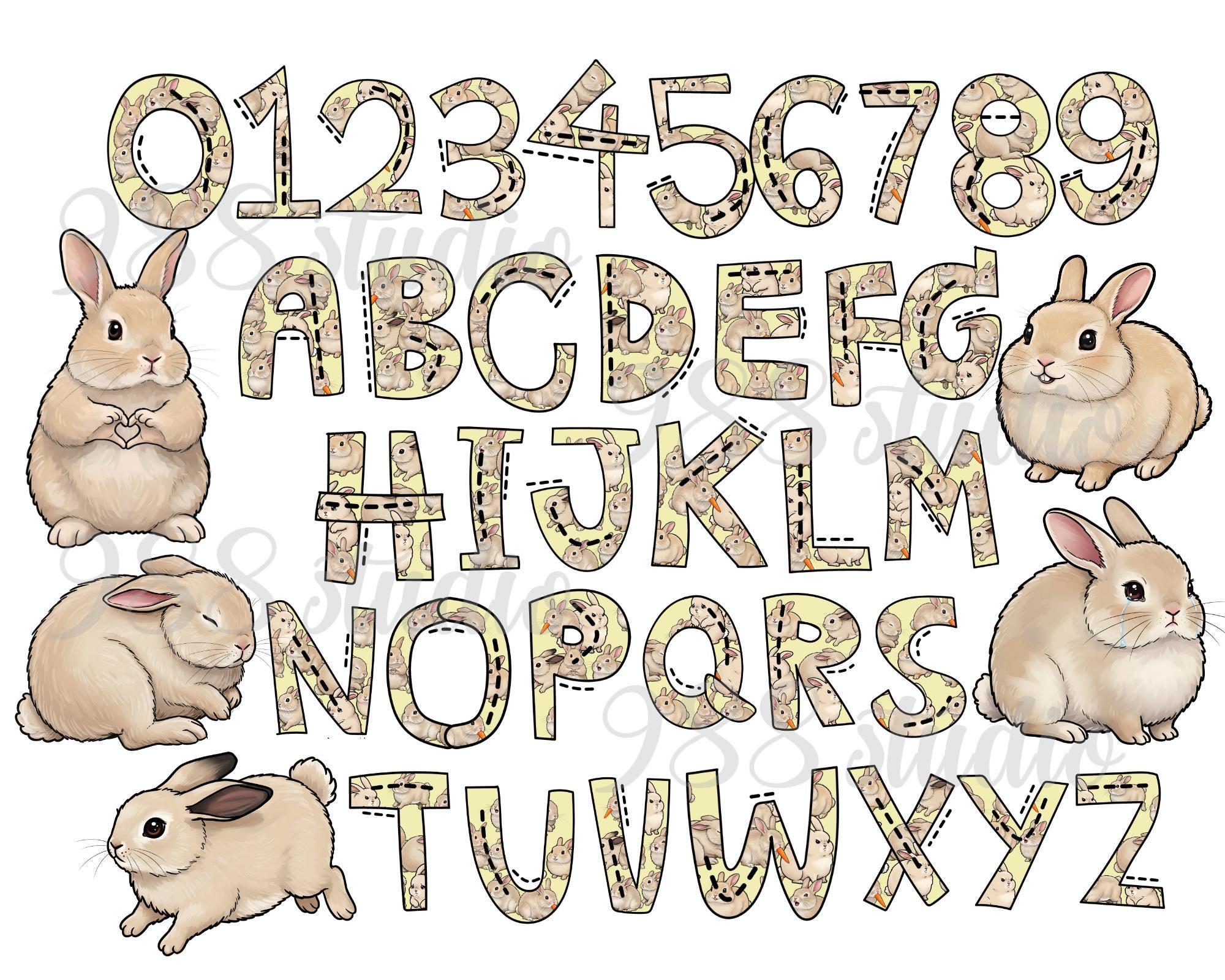 Rabbit Fonts, Animal Alphabet Png, Pdf, Cute Rabbit, Rabbit Letters Png ...