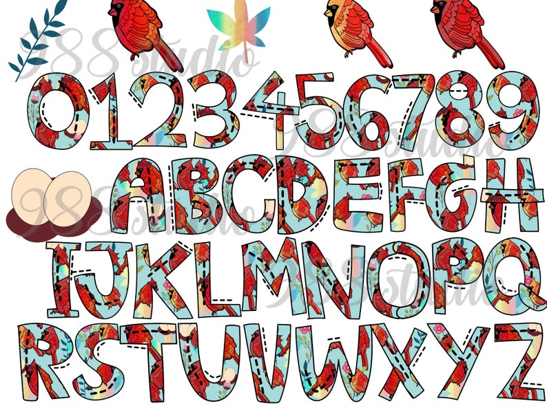 Birds Alphabet, Red Cardinal Fonts Png, Bird Letters, Doodle Numbers ...