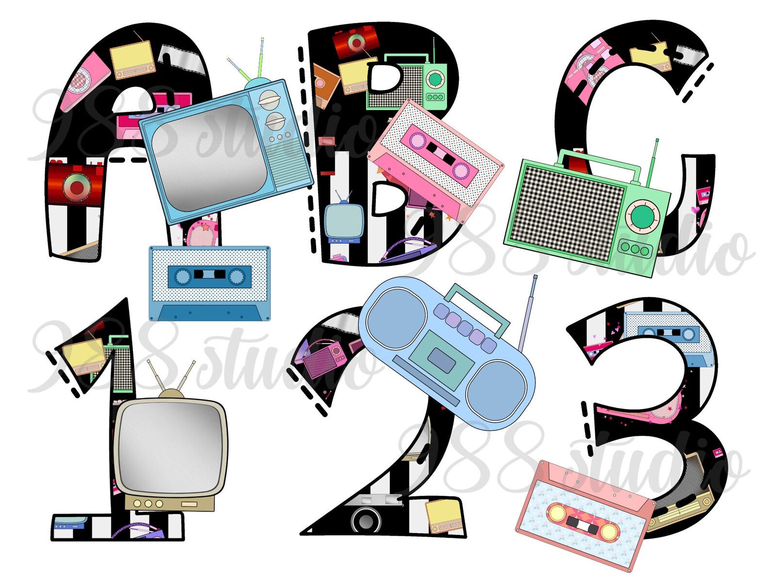 Retro Font Png, Doodle 90s Art, 90s Alphabet, Radio Clip Art, Cassette ...