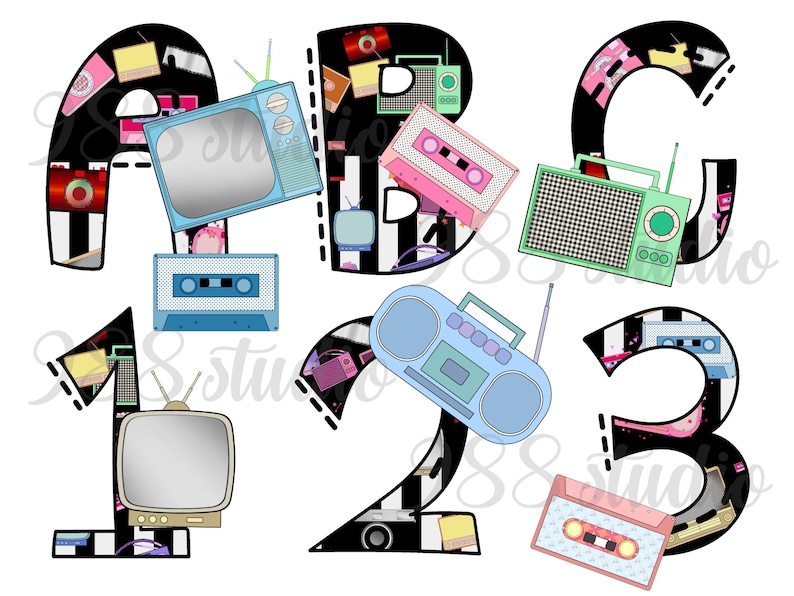 Retro Font Png, Doodle 90s Art, 90s Alphabet, Radio Clip Art, Cassette ...