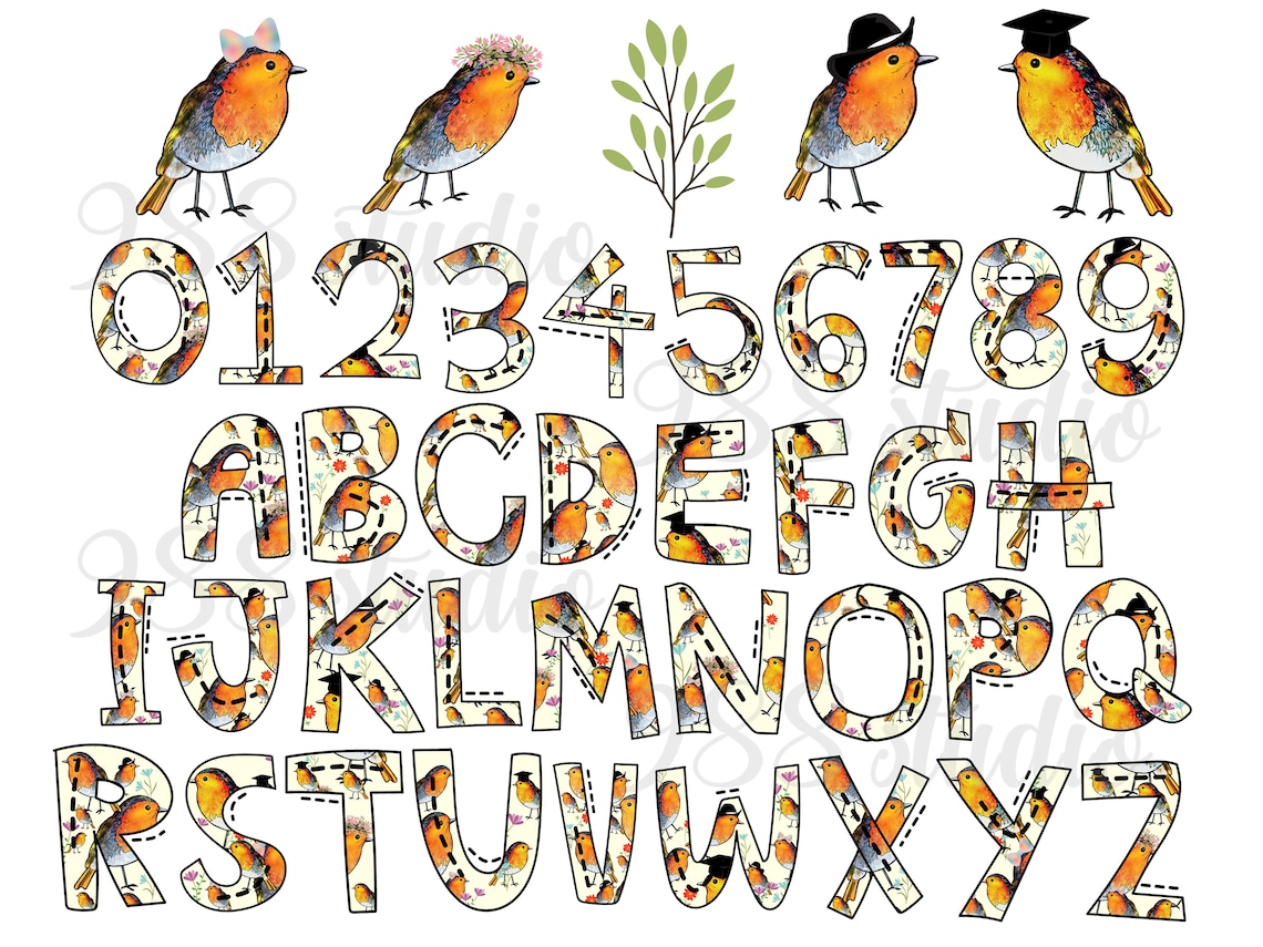 Robin Bird Fonts Png, Robin Alphabet Clip Art, Birds Fonts, Doodle ...