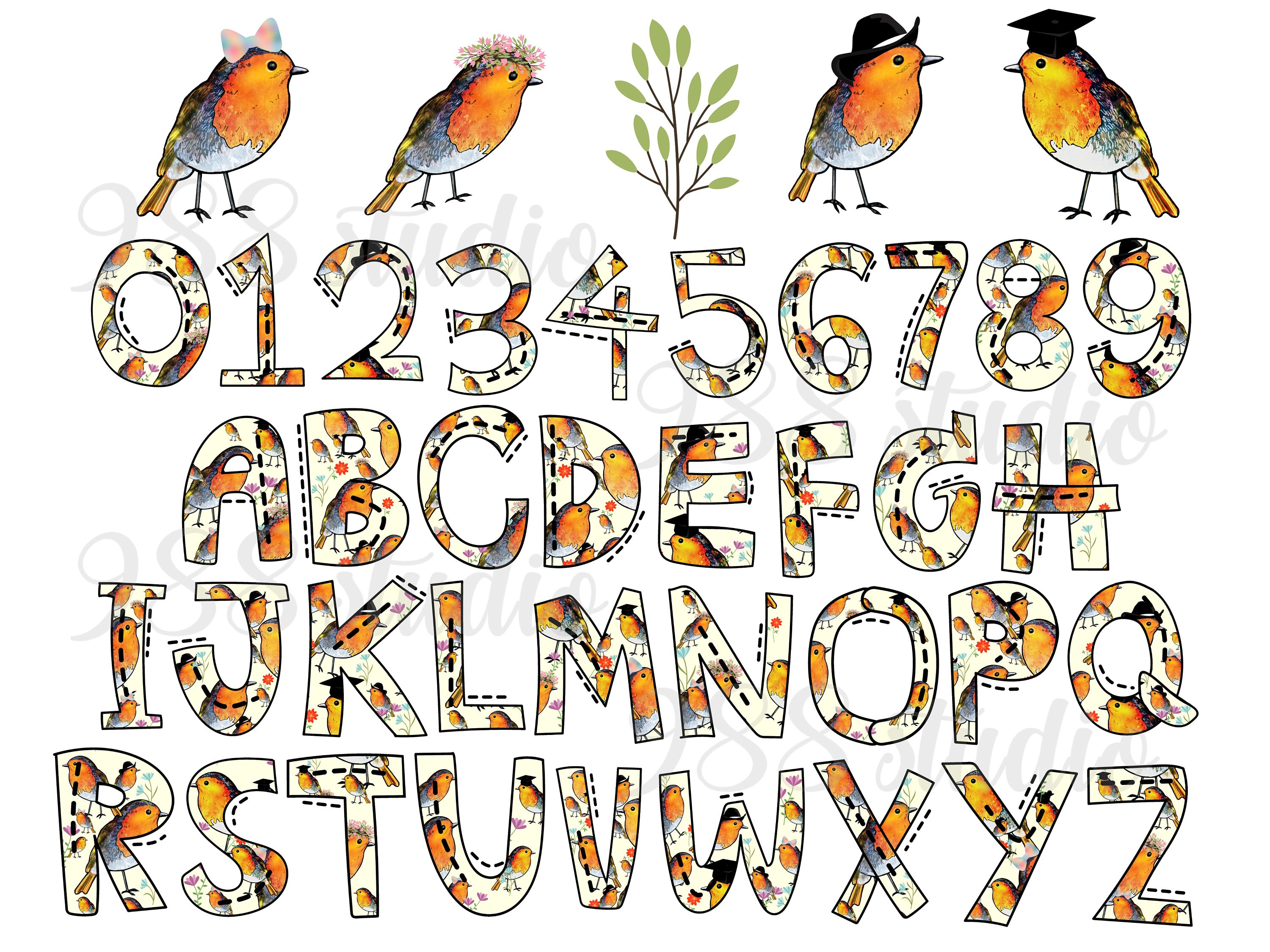 Robin Bird Fonts Png, Robin Alphabet Clip Art, Birds Fonts, Doodle ...