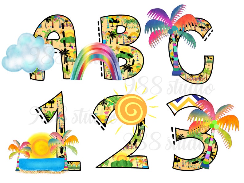 Summer Font Png, Summer Clip Art, Colorful Alphabet, Palm Tree Png ...