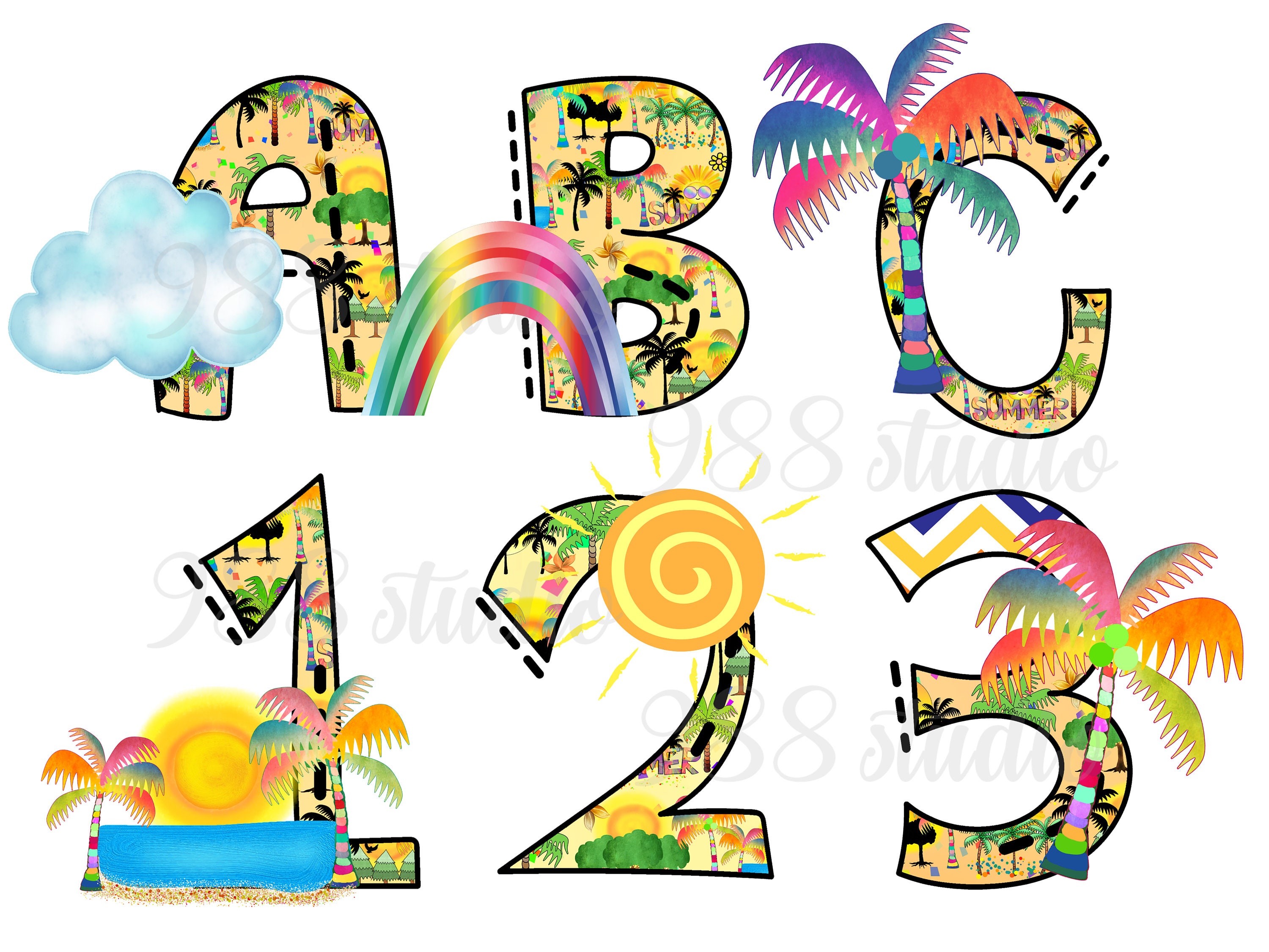 Summer Font Png, Summer Clip Art, Colorful Alphabet, Palm Tree Png ...