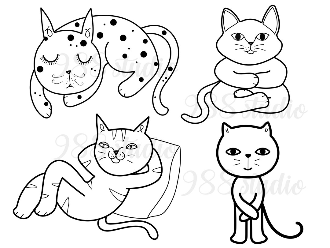 Cats Svg Doodle Cat Png Cats Clip Art Fat Cat Art Cat Sleeping Funny Cat Drawing Art